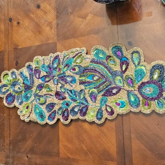 Kitchen | Beaded Jeweled Peacock Colored Table Runner 36 X 12 | Poshmark